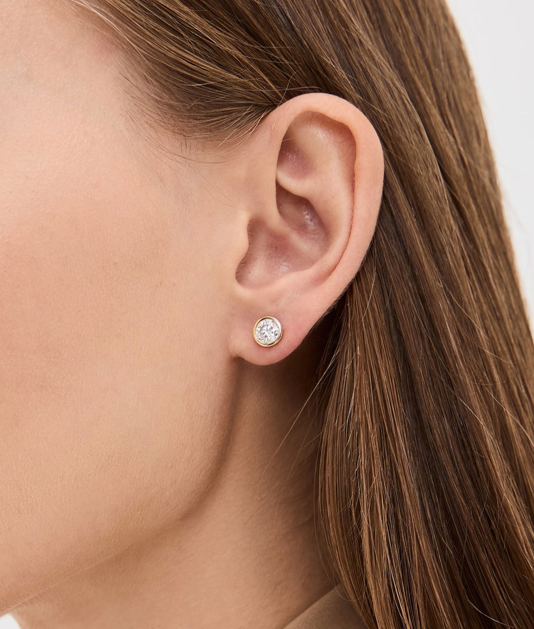 Bezel Solitaire Stud in 14K Vermeil on Sterling Silver by SHASHI – SHOP SHASHI